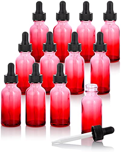 JUVITUS 1 oz / 30 ml Red Faded Glass Boston Round Bottle with Black Dropper (12 pack)