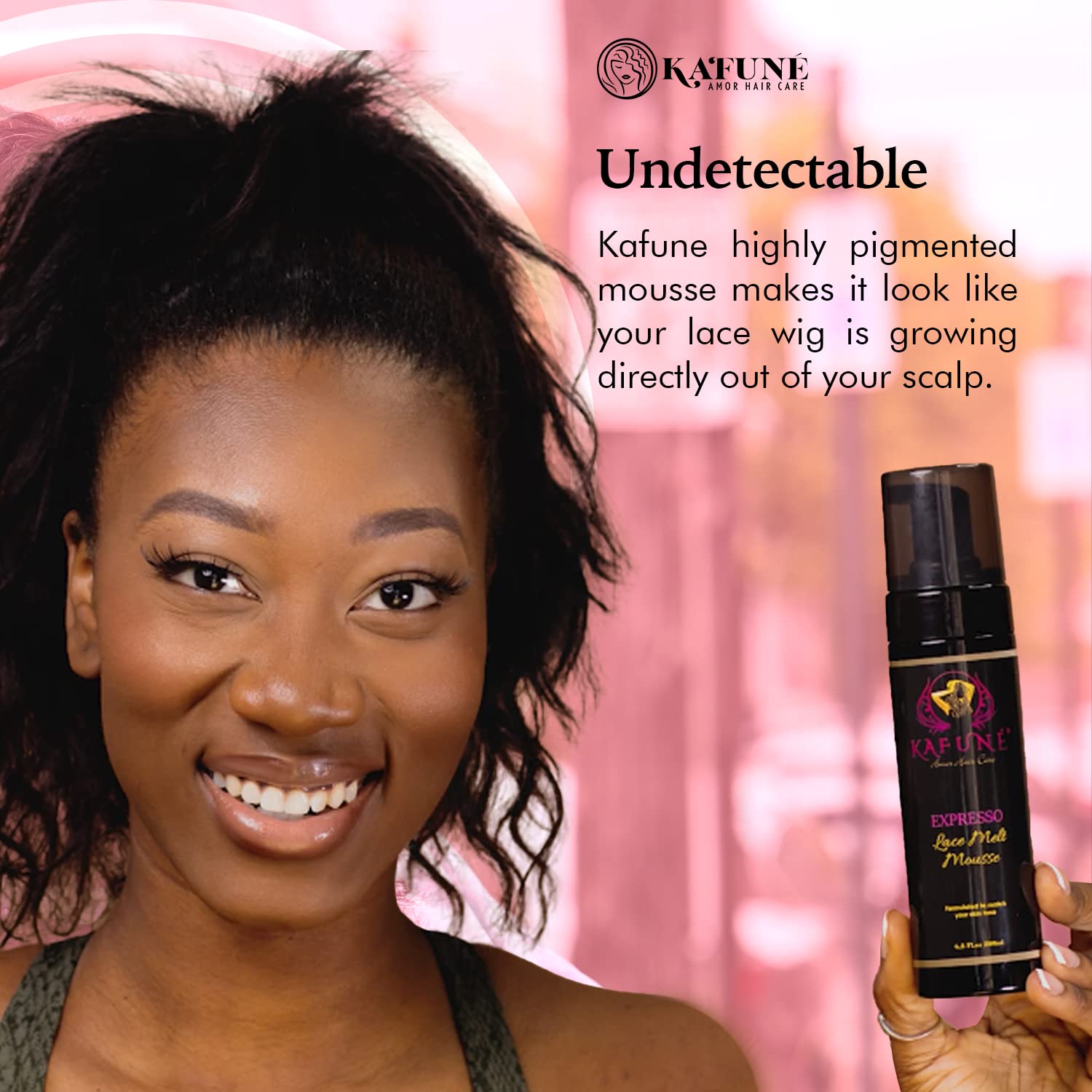 Kafune Amor Premium Lace Melting Mousse - Tinted Quick-Drying Mousse for Lace Wigs, Natural Finish, Ideal for Braids and Baby Hairs - Expresso Dark Brown