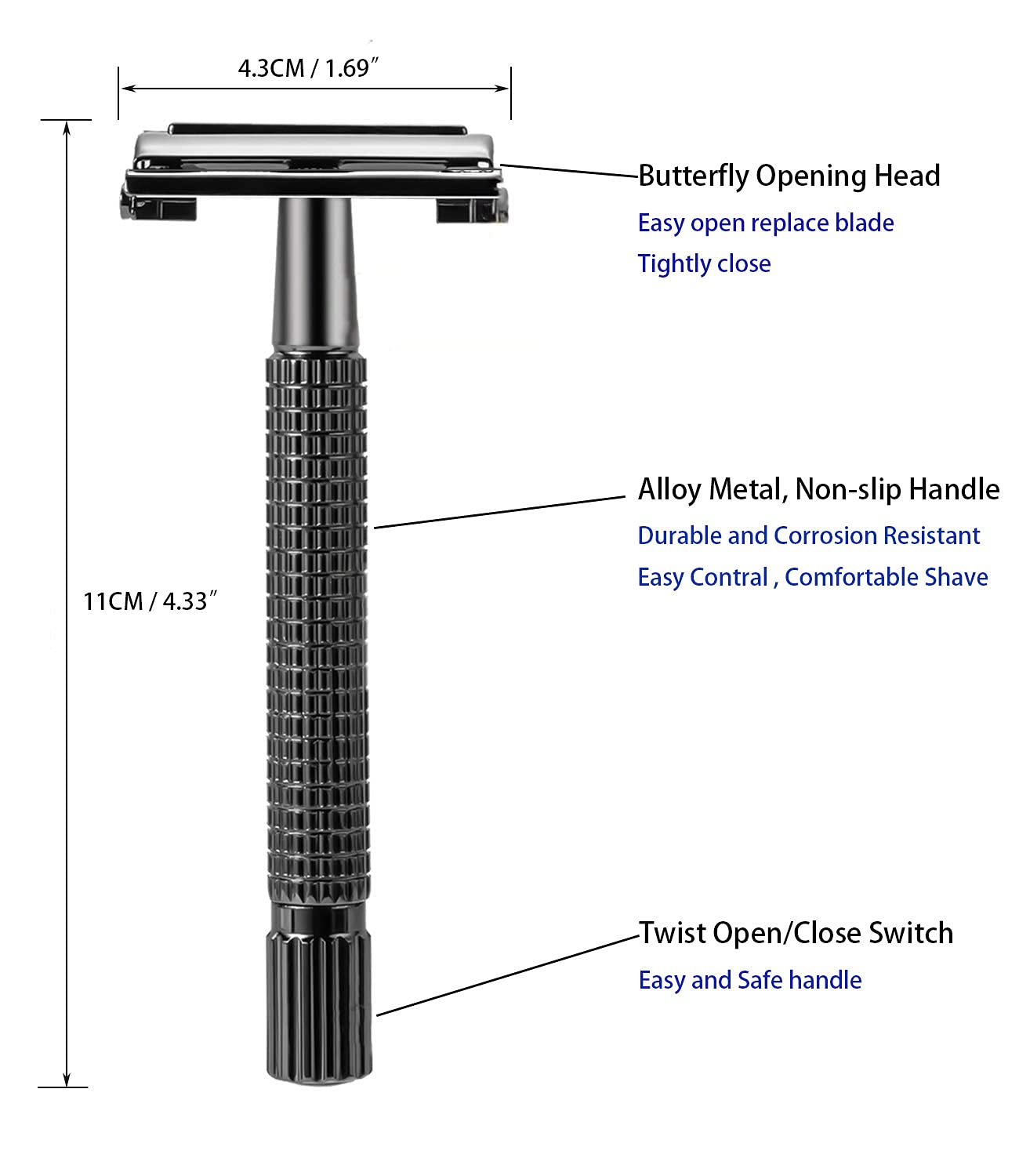 Double Edge Safety Razor Kit with Blades, Butterfly Safety Razor For Men Women, Metal Single One Blade Razor Fits All Double Edge Blade, Safe Quick to Change Blade, Eco Friendly DE Razor