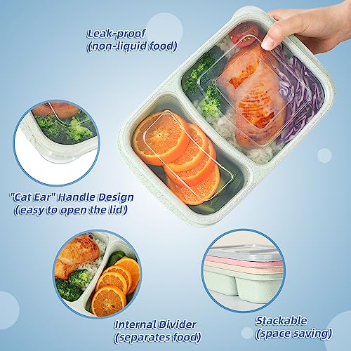 4 Pack Bento Lunch Box for Kids Adults, 2 Compartments Lunch Containers, Reusable Meal Prep Containers with Lids, Microwave & Dishwasher Safe, Divided Food Prep Containers for Travel, School & Work