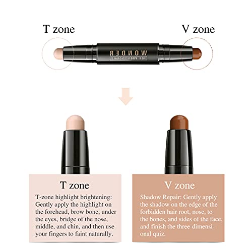 Double-headed Highlight Stick, Contour Stick, Contouring Highlight Stick, Contouring Stick, Concealer, Highlight Stick, Makeup Concealer, Mothers Day Gifts(Dark coffee)