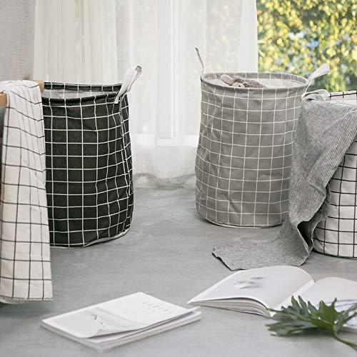 17 Inches Large Clothing Storage Bucket, Canvas Fabric Collapsible Organizer Basket for Laundry Hamper,Toy Bins,Gift Baskets, Bedroom, Clothes,Baby Nursery (Black)