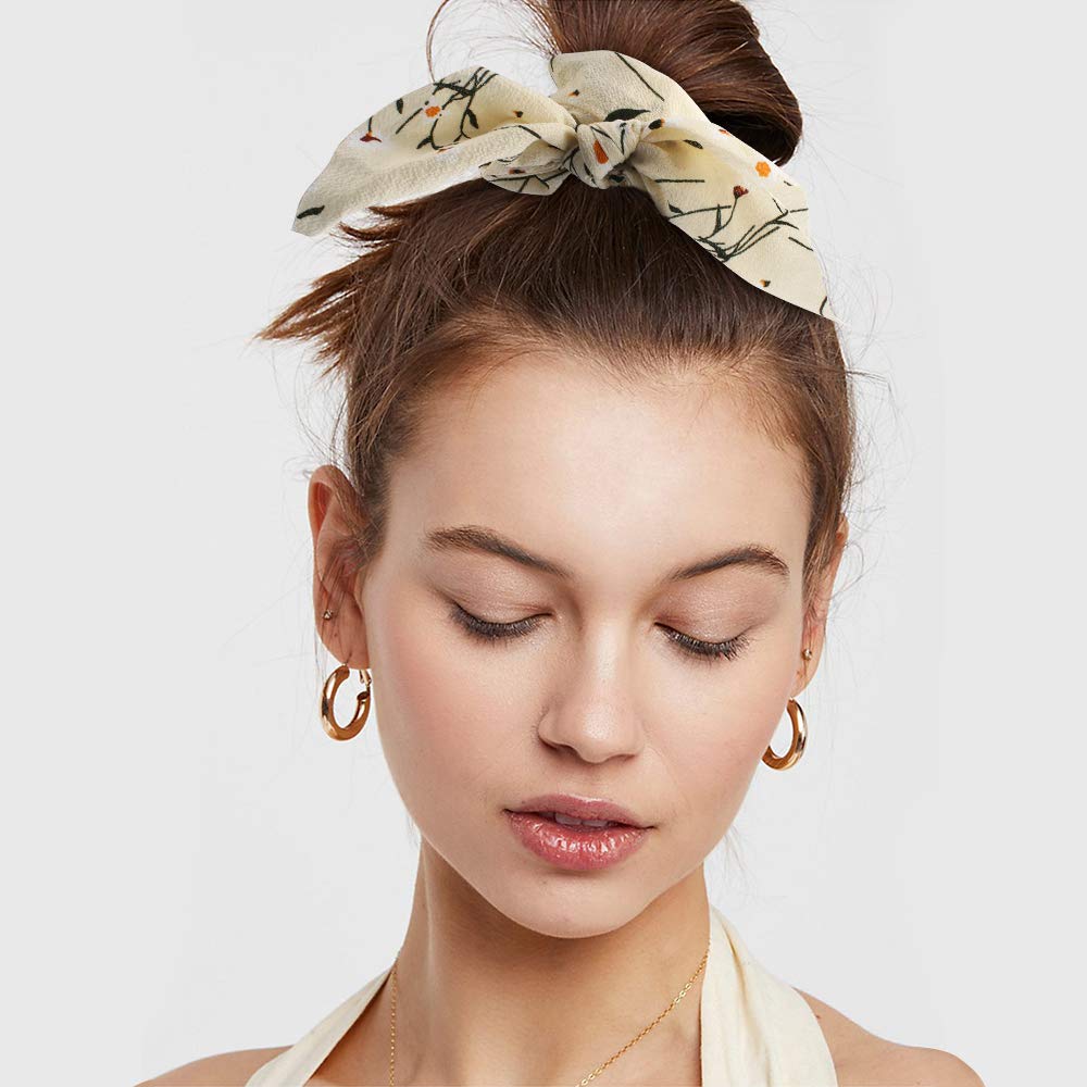 AOPRIE Chiffon Hair Bunny Ear Scrunchies with Bow - 20Pcs Elegant Hair Elastics, Ponytail Holders & Soft Hair Bands