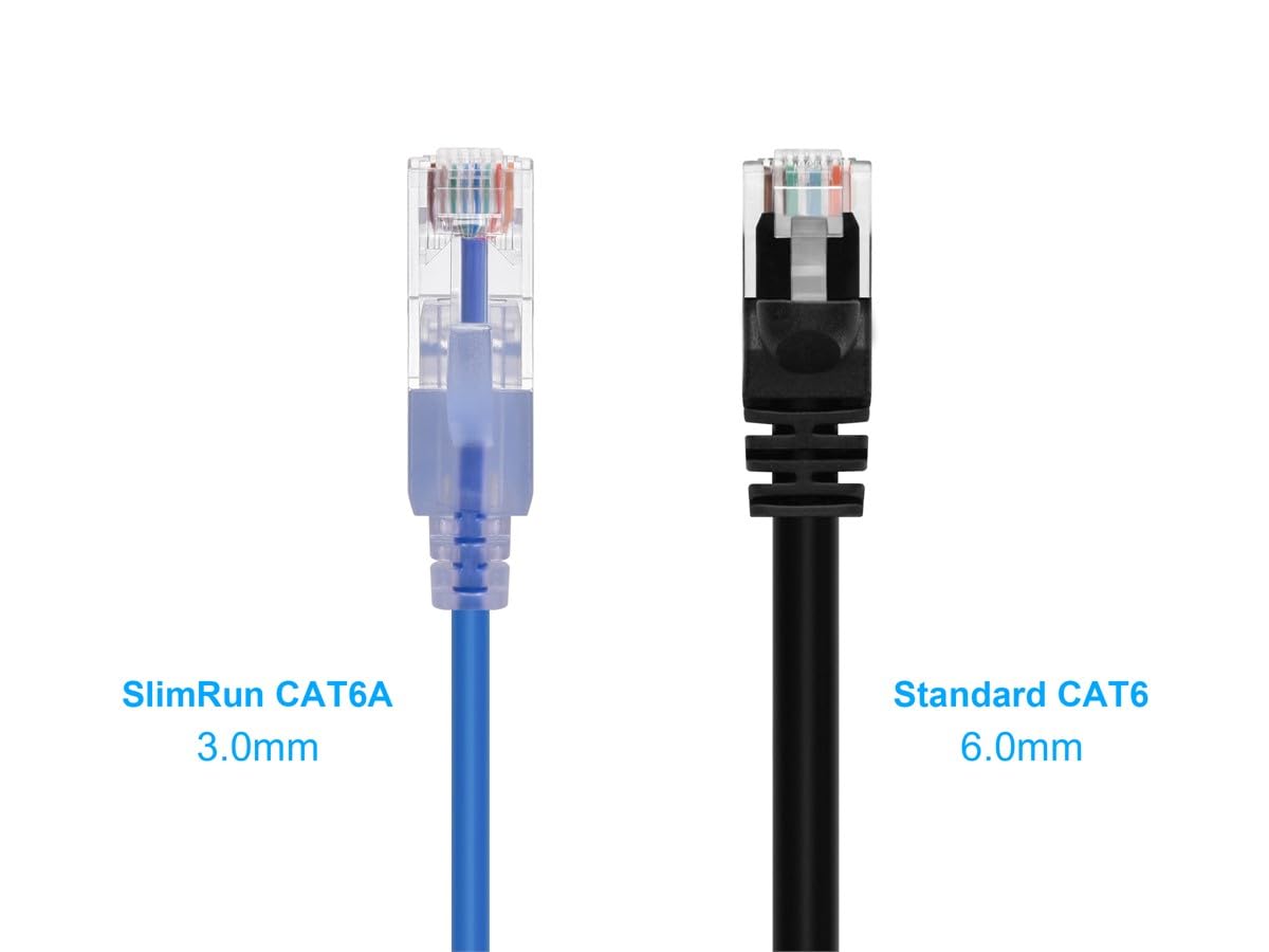 Monoprice Cat6A 25ft Blue 10-Pk Patch Cable UTP 30AWG 10G Pure Bare Copper Snagless RJ45 SlimRun Series Ethernet Cable