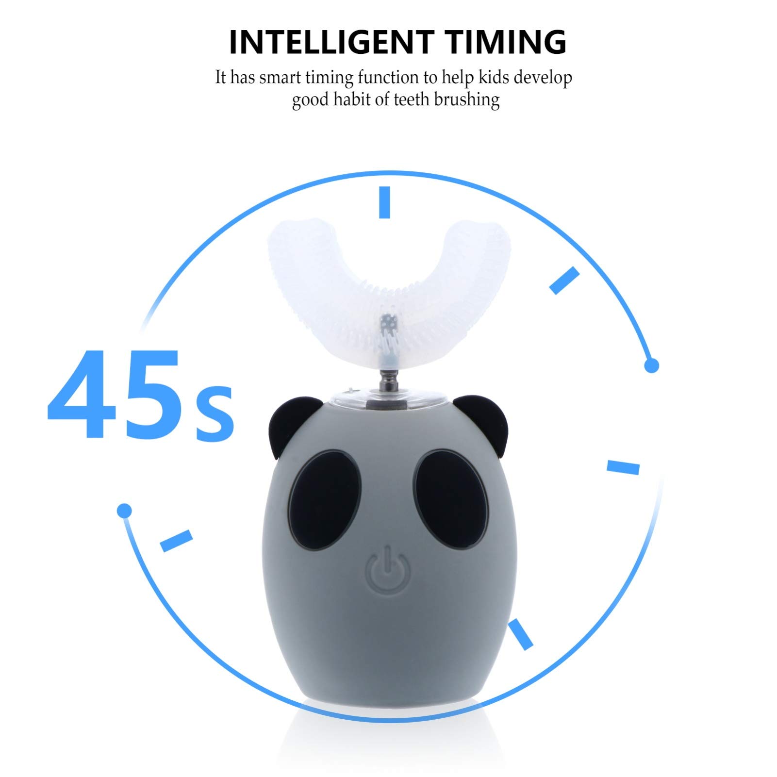 Healifty Kids Automatic Toothbrush Cartoon Panda Ergonomic U- Shaped Toothbrush (Age 7-15) Light Grey