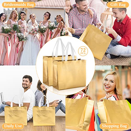 72 Pack Reusable Gift Bags with Handles Glossy Reusable Grocery Bags Tote Bags for Wedding Bridesmaid Birthday Christmas(Gold)