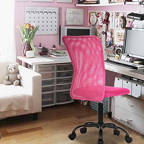 Best Home Product Ergonomic Mesh Office Chair No Arms, Desk Chairs Back Support for Girls Room, Middle Back Rolling Computer Chair, Adjustable Height Task Swivel Chair Pink
