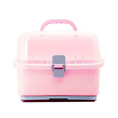 Baby Bottle Drying Rack with Anti-Dust Cover Portable Nursing Bottle Storage Box Dinnerware Organizer for Home Kitchen Use Pink