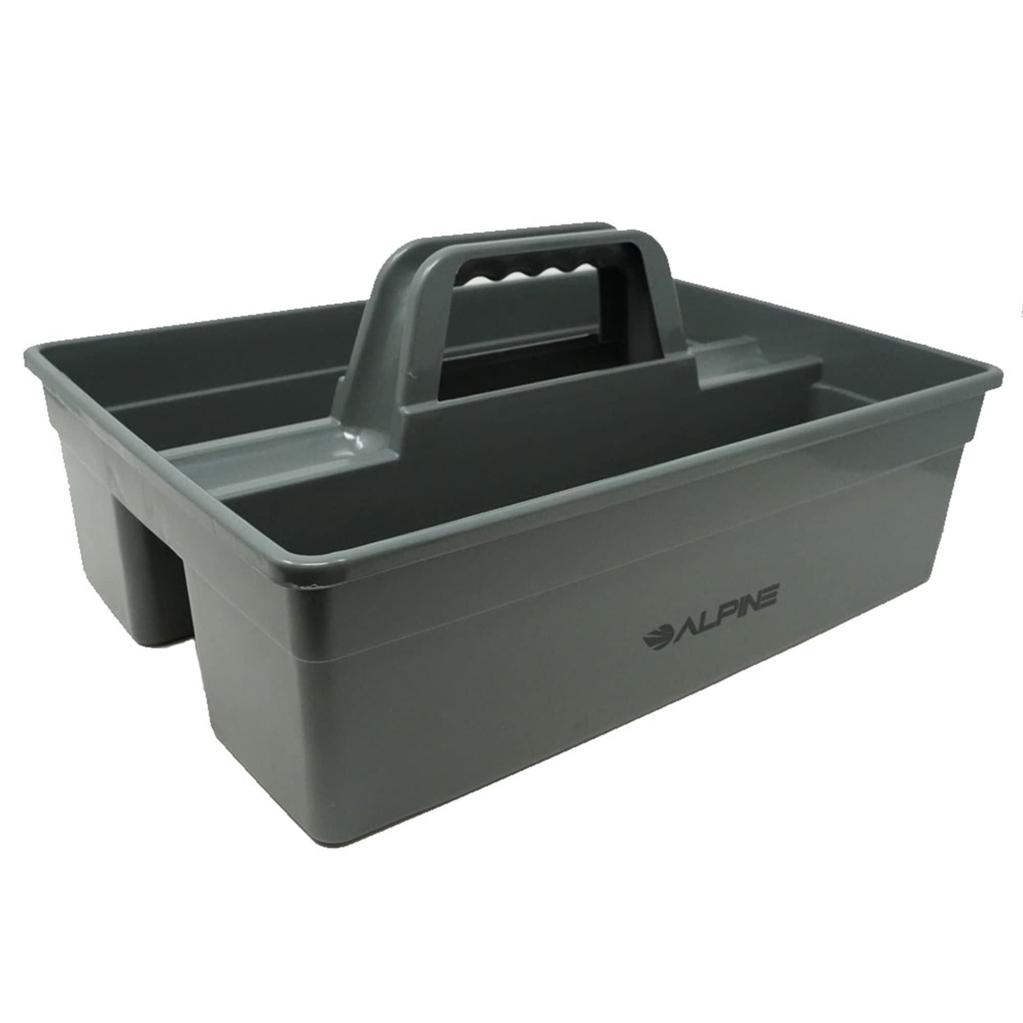 Alpine Industries 3-Compartment Plastic Cleaning Caddy – Commercial Quality Plastic Tool Organizer w/Handle for Cleaning Bathroom Floors & Windows (Small), Grey