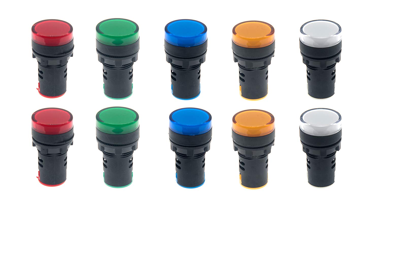 RESALET Indicator Lights AC/DC 24V, Red+Green+Blue+Yellow+White LED, 22mm Panel Mount, for Electrical Control Panel, HVAC, DIY Projects 10Pcs