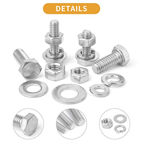 Hex Bolts Assortment Kit, VIGRUE 212PCS/53 Sets 1/4-20 5/16-18 3/8-16 Heavy Duty Bolts Screws Nuts Flat Spring Washers, Includes 10 Common SAE Sizes, 304 Stainless Steel