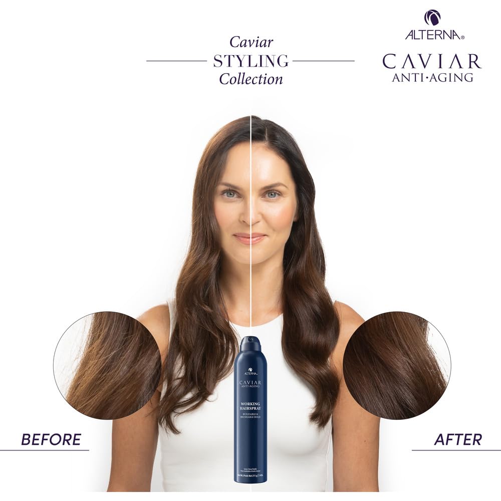 Alterna Caviar Anti-Aging Professional Styling Working Hair Spray | Ultra-dry, Brushable | Helps Control Frizz & Adds Shine | Sulfate Free | Nutmeg