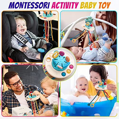 Baby Sensory Toys, Montessori Pull String Airplane Travel Toys for Toddlers 1-3, Montessori Toys for Babies 6-12 Months UFO Silicone Pull String Activity Toy Dawnier Pull Toy
