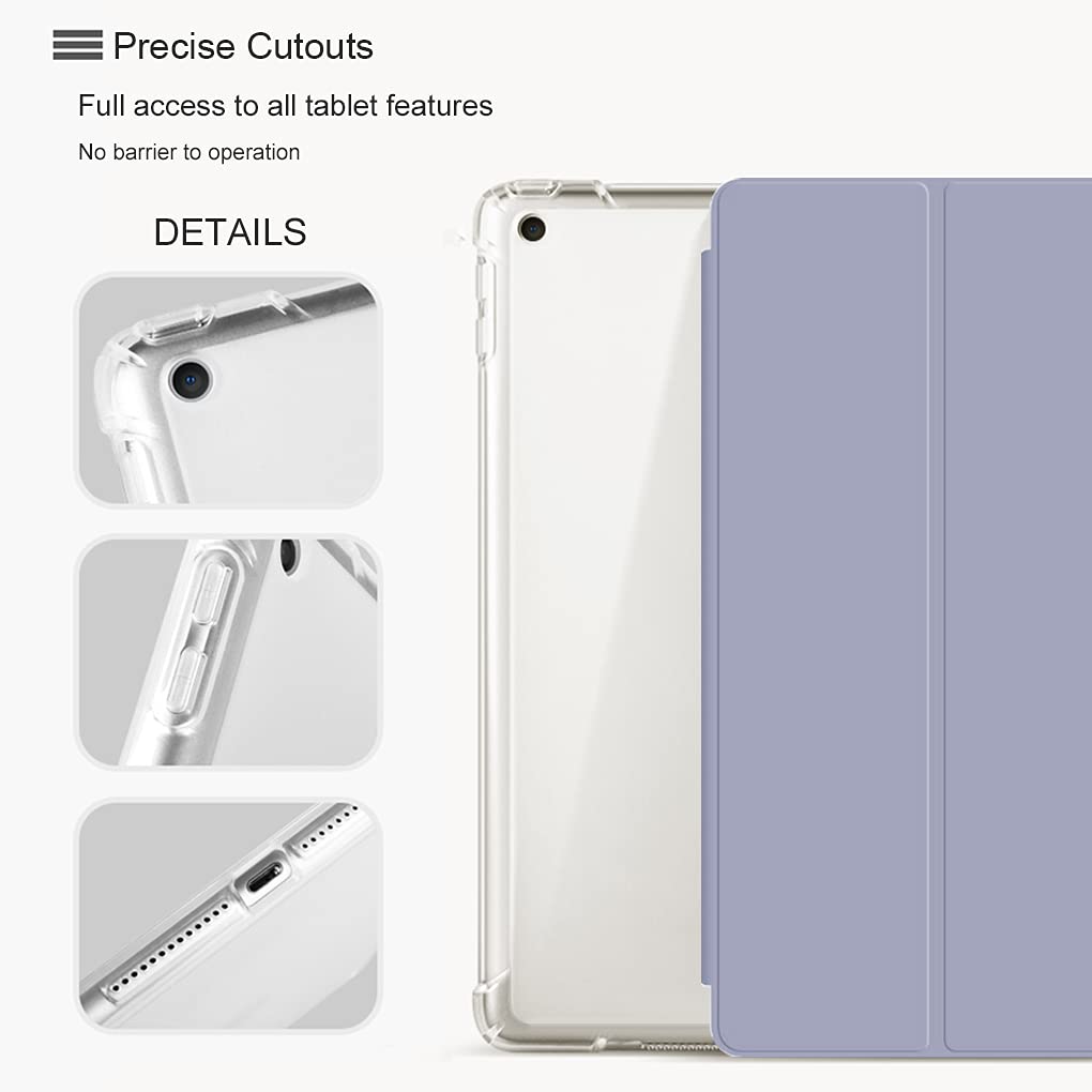 Aoub Case for iPad 6th/5th Generation 9.7 inch, Trifold Stand Auto Sleep/Wake Slim Smart Cover Frosted Translucent Soft TPU Shockproof Case with Pencil Holder for iPad 9.7 2018/2017, Purple
