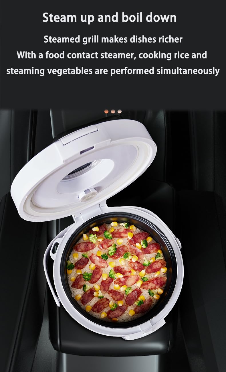 12V/24V Mini Rice Cooker, 3L Portable Travel Rice Cooker For Car/Truck, Small Rice Cooker with Steam Tray, Cooking Heating and Keeping Warm Function(BLACK)