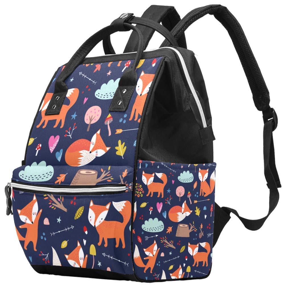 Shiiny Comic Cartoon Fox Diaper Bag Backpack for Baby Care, Multi Function Waterproof and Cooler Tote Travel Backpack (Nappy Bag, Tissue Pocket)