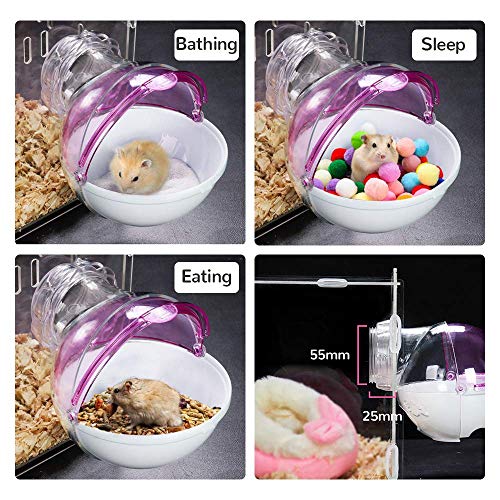 CHUQIANTONG Small Animal Bath House,Pet Toy Acrylic Hamster Bathroom Cage Toilet Bathtub Sand Bath Container Removable, Suitable for Chinchilla Syrian Hamster Gerbil (Pink)