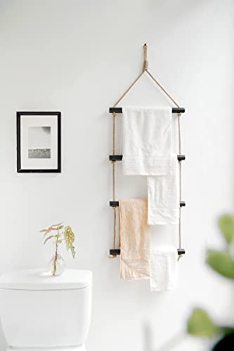 Dahey Blanket Ladder Scarf Holder Rack, Bath Towel Rack Bar Storage Ladder Wood Wall Hanging Living Room Scarf Ladder Rustic Home Decor Ladder,Black