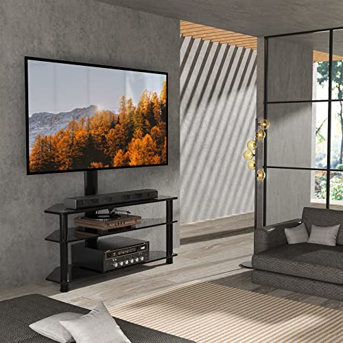 5Rcom Corner TV Stand,TV Stand with Mount with 3 Tier Tempered Glass Shelves for 32-75 Inch TVs, Max VESA 600X400mm, Television Stand