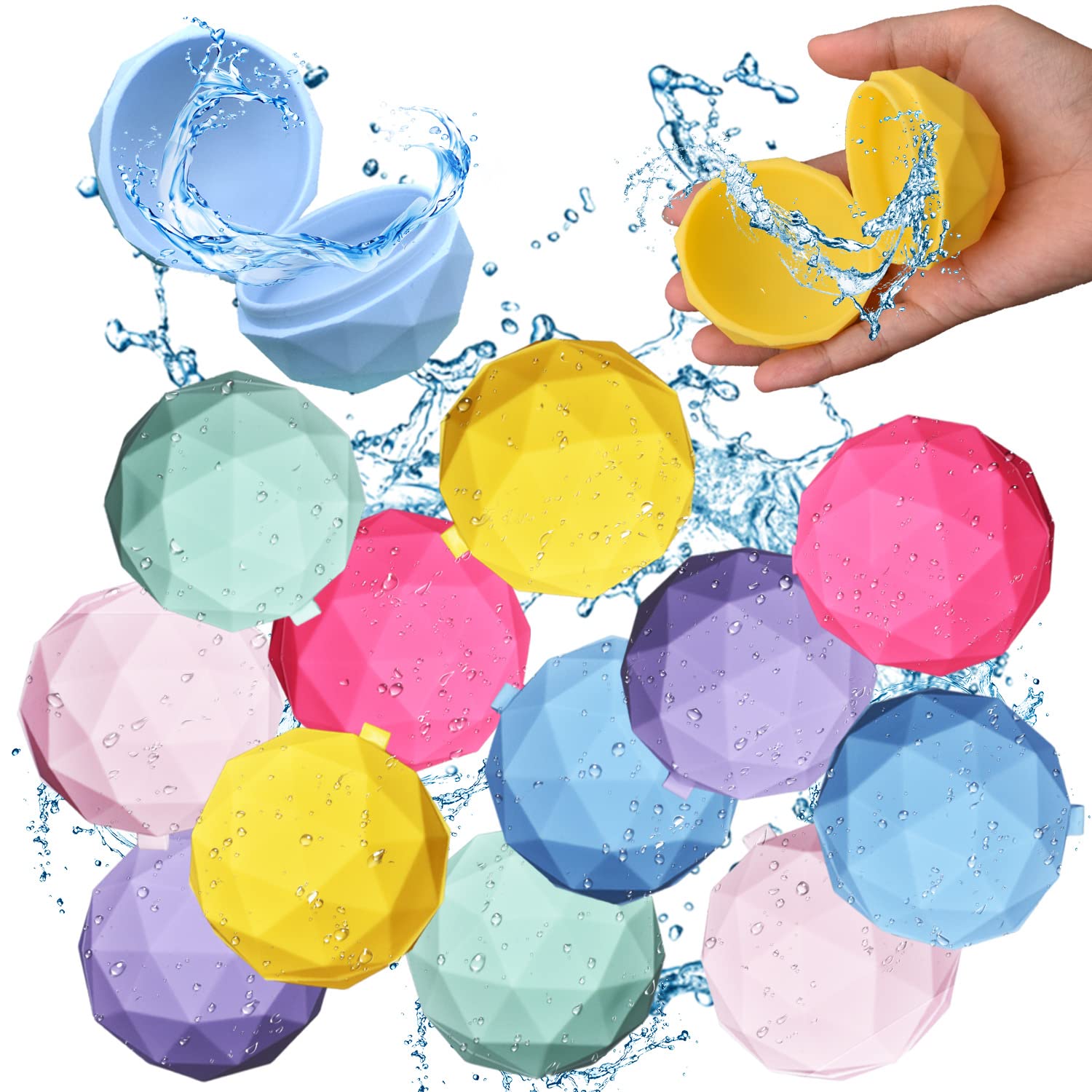 12pack Reusable Water Balloons Quick Fill Silicone Self-Sealing Water Ball, Water Toys for Summer Party Outdoor Pool Garden, 12 Pack