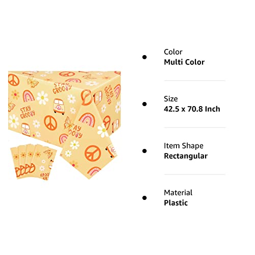 4 Pcs Stay Groovy Tablecloth Retro Hippie Boho Party Table Covers Daisy Flower Bohemian Rainbow Tablecloths Disposable Waterproof Table Cover 60s Theme Birthday Party Decor Supplies (42.5 x 70.8 Inch)