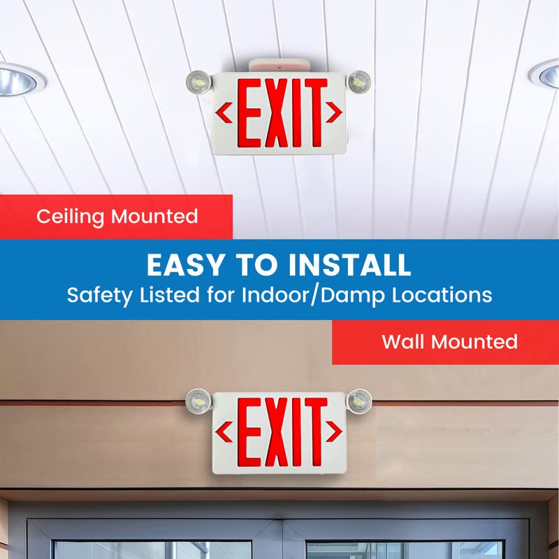 Ciata Ultra Bright Led Decorative Red Exit Sign & Emergency Light Combo with Battery Backup, Fire Exit Sign with Lights, Lighted Exit Signs with Battery Backup, 6-inch Red Letters - 12 Pack