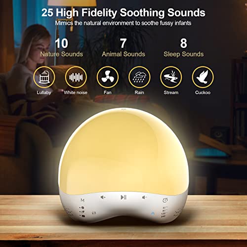 Baby Sound Machine Nursery Night Light White Noise Machine 25 Soothing Sounds Sleep Machine RGB Color Changing APP & Voice Control with Alexa Portable Lamp Timer Noise Machine Baby/Adults White