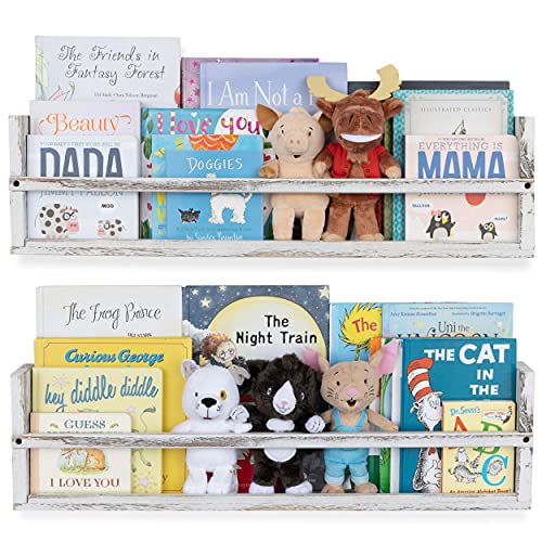 brightmaison Polynez 30" Floating Shelves for Wall Decor, Kids Bookshelf for Wall, Nursery Book Shelves, Multiuse Wall Shelf Set of 2 Wood Burnt White
