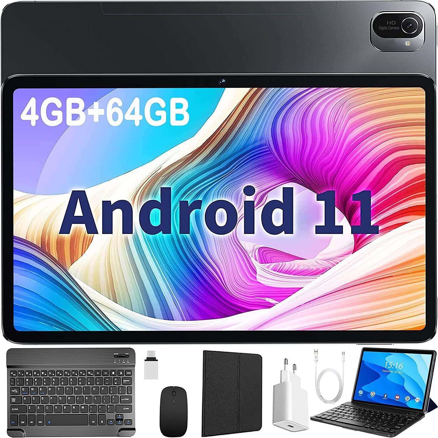 AOYODKG 2023 Newest Tablet with Keyboard 10 Inch, Android Tablet Newest Octa-core Processor, 64GB ROM + 4GB RAM Storage, 256GB Expandable, 2 in 1 Tablet with WiFi, GPS, 1920x1200 HD Display -Black