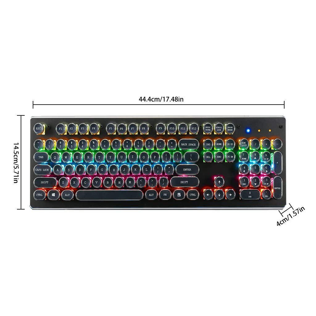 Peiiwdc Retro Punk Typewriter, Mechanical Gaming Keyboard,Blue Switches,USB Wired,Cool Wired Retro Steam Punk Typewriter Round Keycaps 104keys White