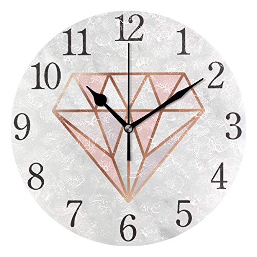senya Wall Clock Silent 9.5 Inch Battery Operated Non Ticking Round Decorative Acrylic Quiet Clocks for Bedroom Office School Home (Rose Gold Diamond)ā¦