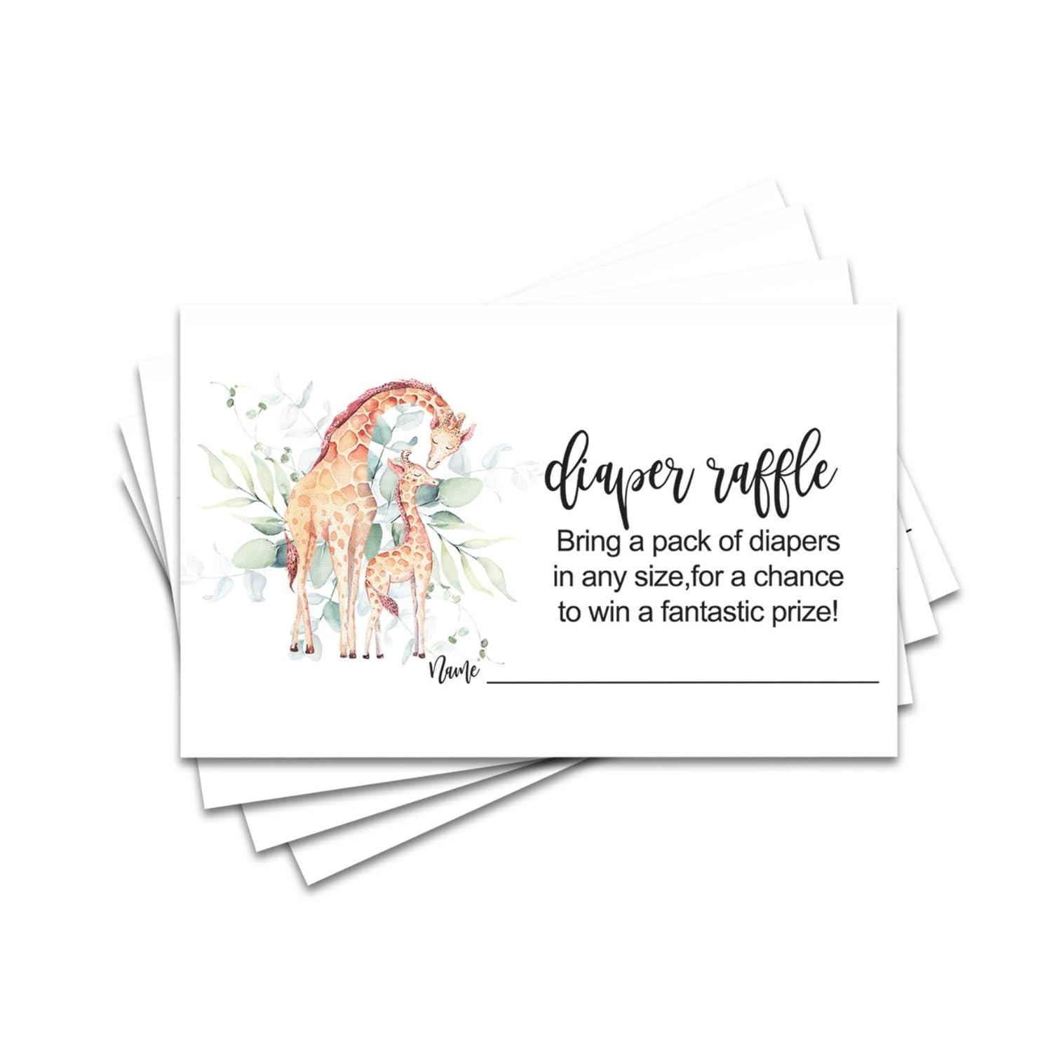 Giraffe Diaper Raffle Tickets 25 Pack, Baby Shower Prize Games Gender Neutral - Greenery Theme Jungle Printed Card Set