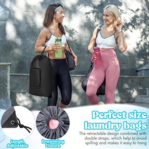 4 Pcs Travel Laundry Bag, Large Dirty Laundry Clothes Bag with Hook and Drawstring for Traveling Suitcase, Expandable and Portable Dirty Clothes Storage Bag for Travel, Camping, Gym, Dorm (Black&Grey)