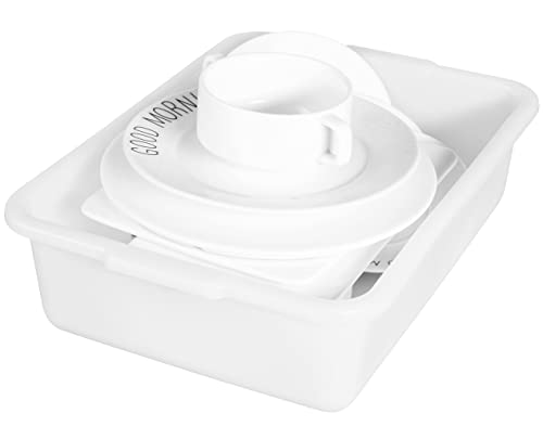4-Pack Commercial Bus Tubs 8L, White Plastic Bus Box/Tote, Bus Wash Dish Basin Pans