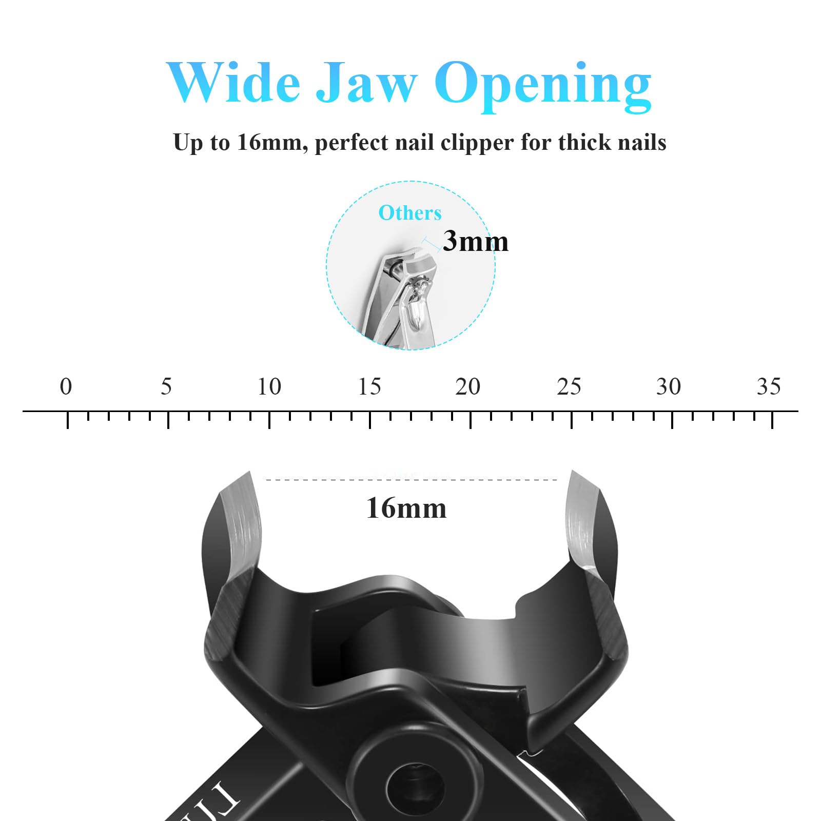 16mm Wide Jaw Opening Nail Clipper for Thick Nails and Ingrown Toenails, Nails Clipper for Men and Women, Seniors and Adults.