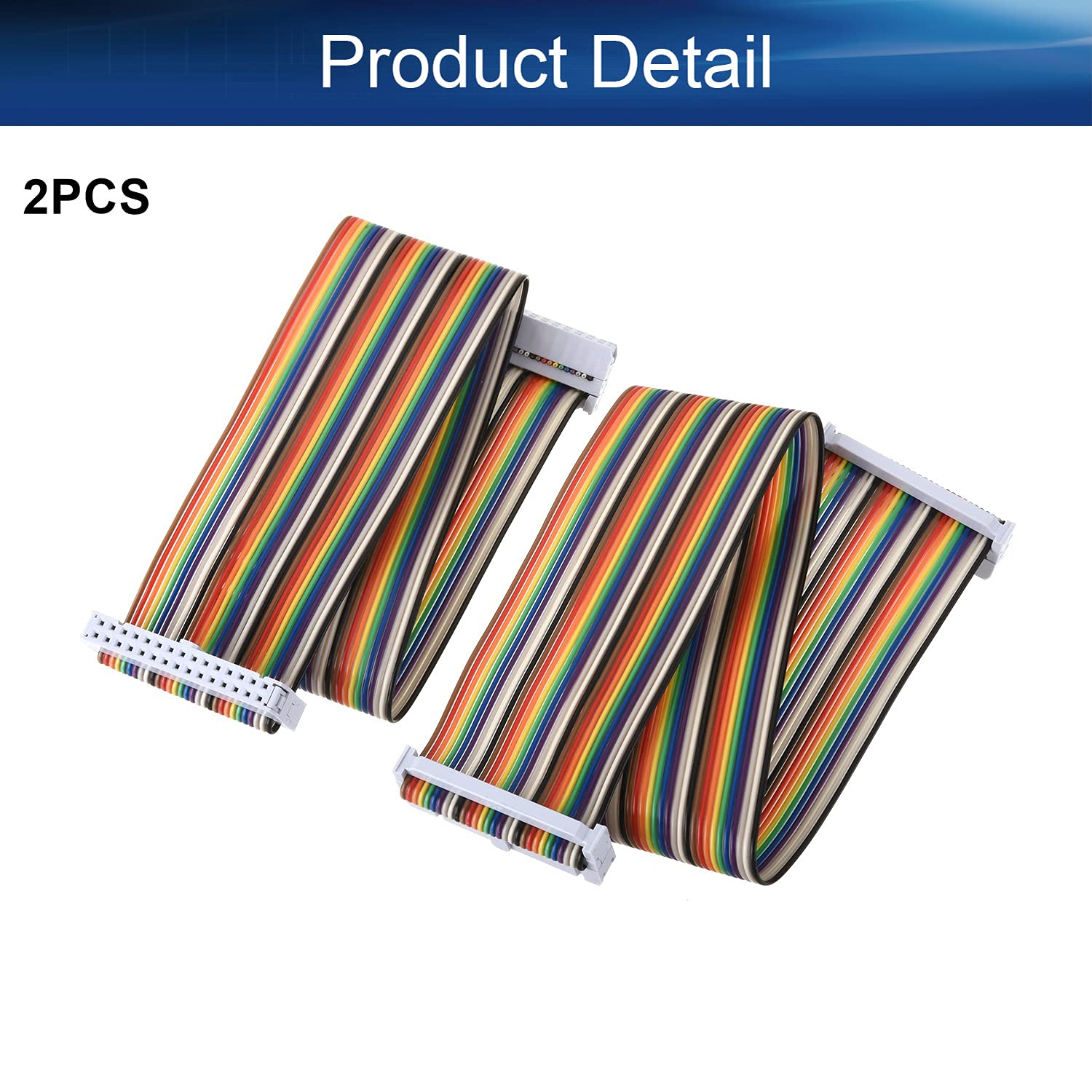 Heyiarbeit 2pcs IDC Rainbow Wire Flat Ribbon Cable 30 Pin 30cm Length 2.54mm Pitch