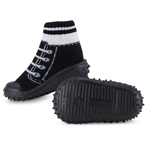 Baby Boys Slippers - Baby First Walking Non Skid Slipper Socks - Premium & Comfortable Toddler House Slippers, Kids Essentials - Black Shoe - 18 M