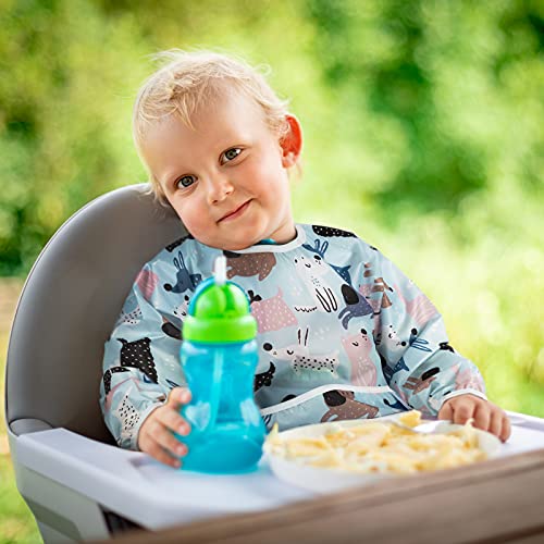 Hiverst 3 Pcs Long Sleeved Bib Set | Baby Waterproof Bibs with Pocket Bundle | Toddler Bib with Sleeves and Crumb Catcher | Stain and Odor Resistance Play Smock Apron | 6-24 Months