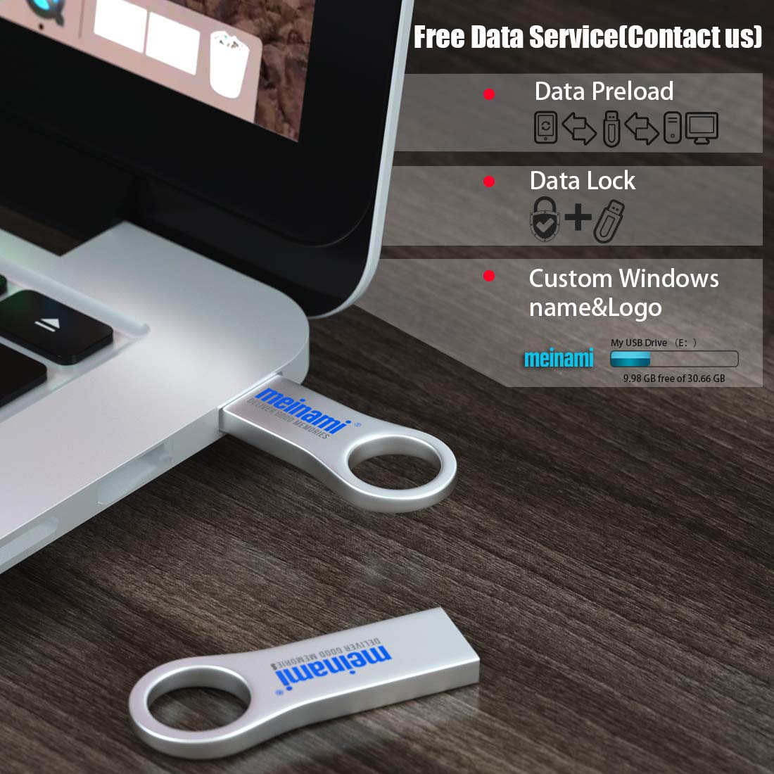MEINAMI Customized USB Flash Drive Metal Ring Custom Thumb Drive Metal Personalized Memory Stick 512MB 100 Pack