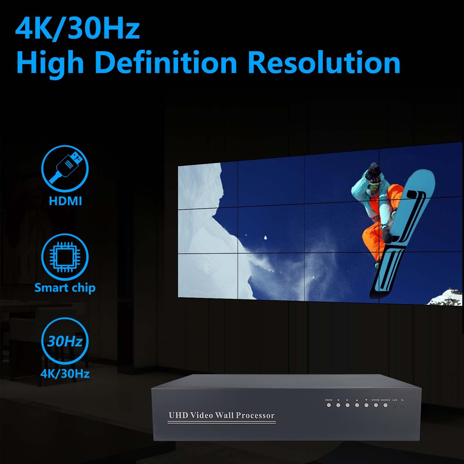 4K ICUIXIAN Video Wall Controller 3x4 TV Wall Controller 4K60Hz (HDCP2.2/1.4) for 12 TV Splice Display, 12-Channel Video Wall Processor with 180-Degree Rotation, Edge Blending