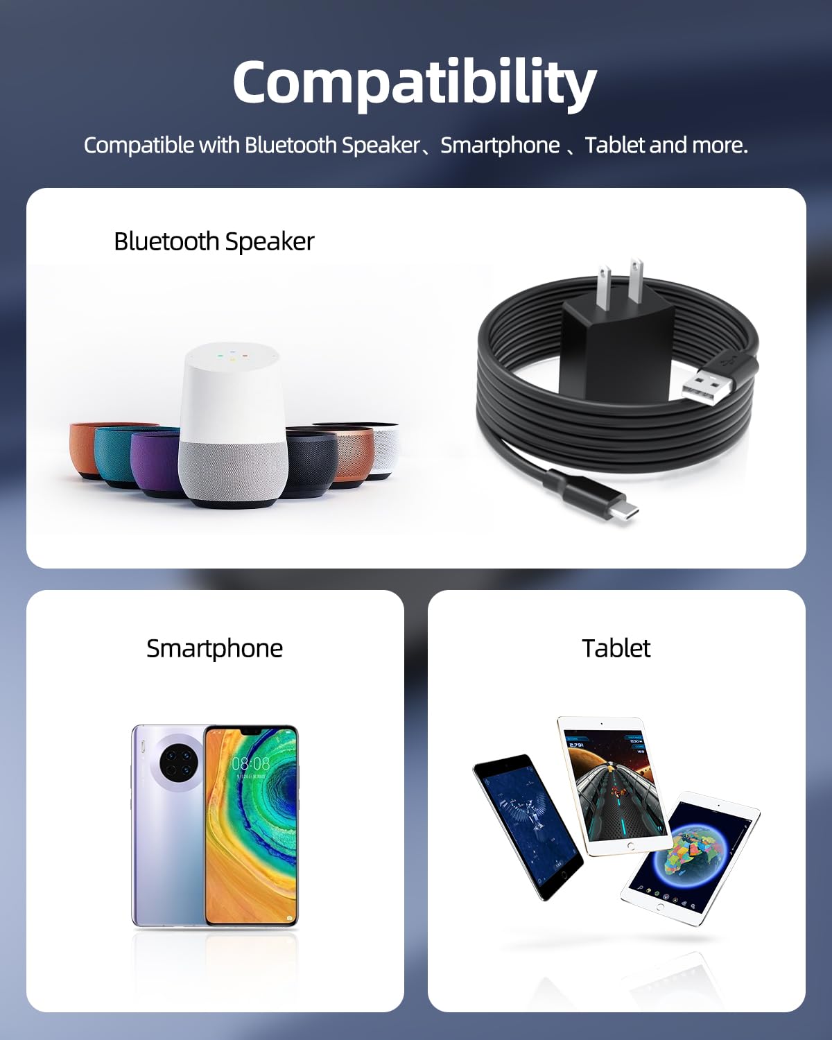 Charger Fit for JBL Charge 5, JBL Clip 4, JBL GO 3,JBL Tuner 2 Wireless Earphones Bluetooth Speakers Charging Cable Replacement Power Supply Cord