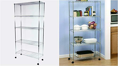 3090 – Chrome - 5 Tier Shelf Brackets Wire Metal Shelving Rack w/Rolling Storage – QQ09
