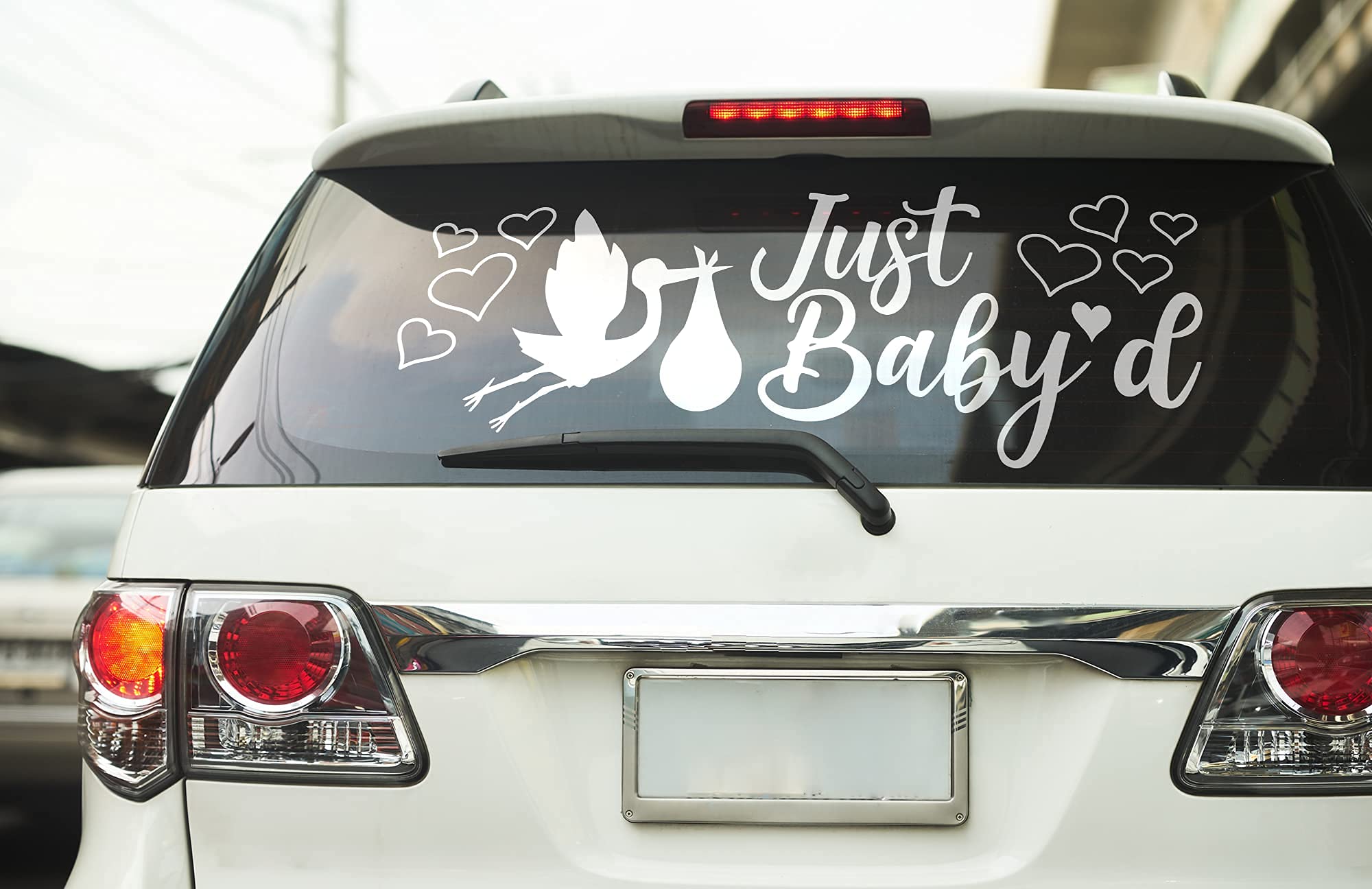 Just Baby'd - Welcome Baby Banner for Leaving Hospital, Baby's First Car Ride Sticker - Celebration & Commemoration, Rear Window Decal Kit - Easy Configuration