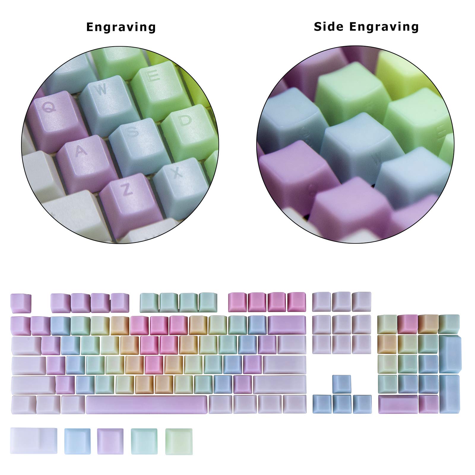 HMANE 109 Keys POM Jelly Keycaps Set, Rainbow Blank Doubleshot Translucent OEM Profile Mechanical Gaming Keyboard Keycaps for 60ï¼…/87 TKL/104/108 Cherry MX Switches (Rainbow/Side Printed)