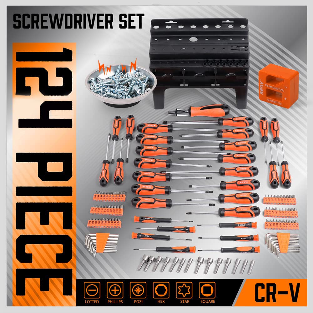 124-Piece Ultimate Screwdriver Set with Magnetic Tips & Racking, Premium Screw Driver Bits, Pricision Screwdrivers, Allen Keys, Nut Drivers and More