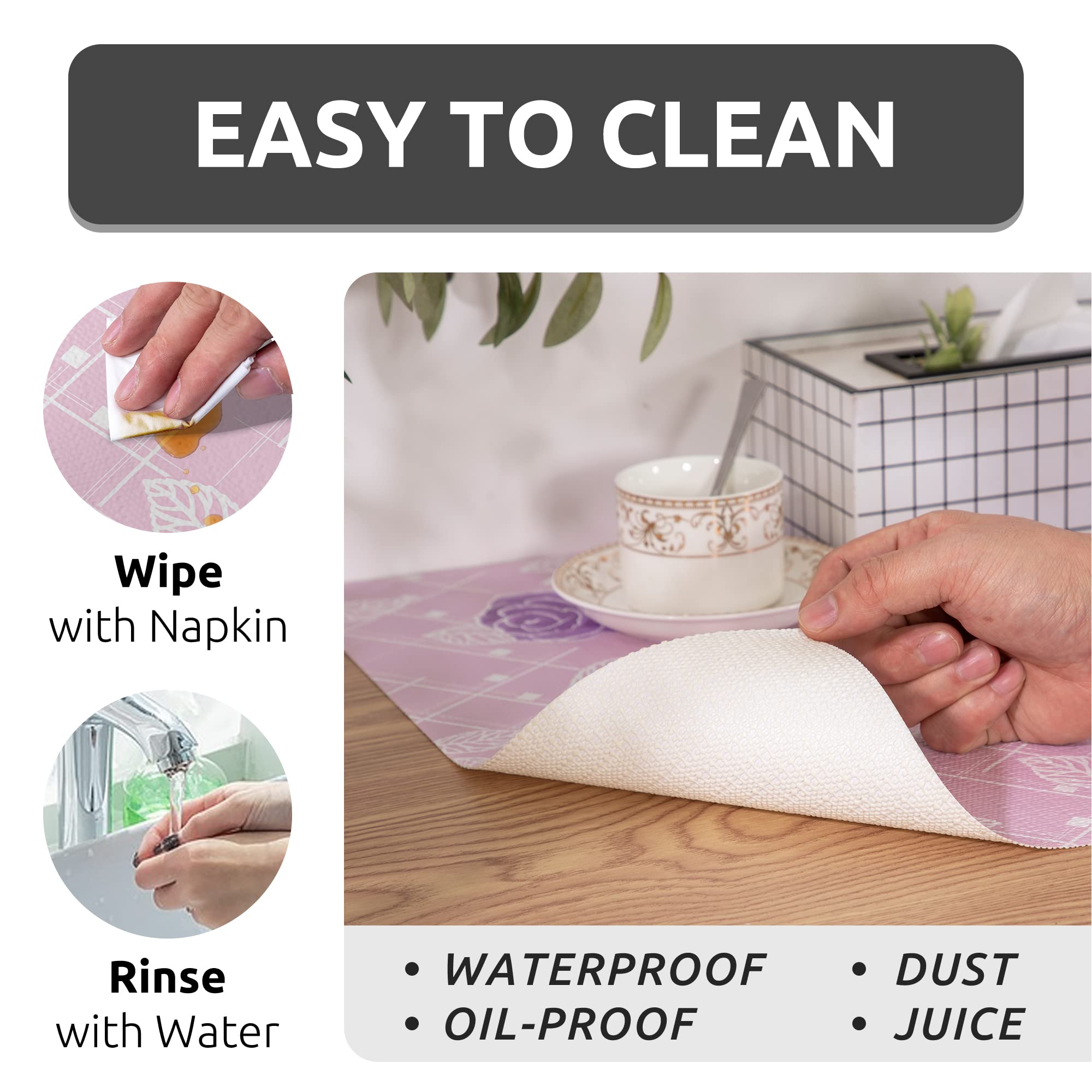 12X120 Inch Shelf Liner for Kitchen Cabinets, PVC Drawer Liner for Dresser Non-Slip Bathroom, Non-Adhesive Cabinet Liner Washable (Purple Bloom)(1 Roll)