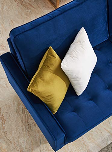 Danxee Velvet Fabric Sofa Couch 71" Wide Mid Century Modern Tufted Fabric Sofa Living Room Sofa 700lb Heavy Duty with 2 Pillows (Blue)