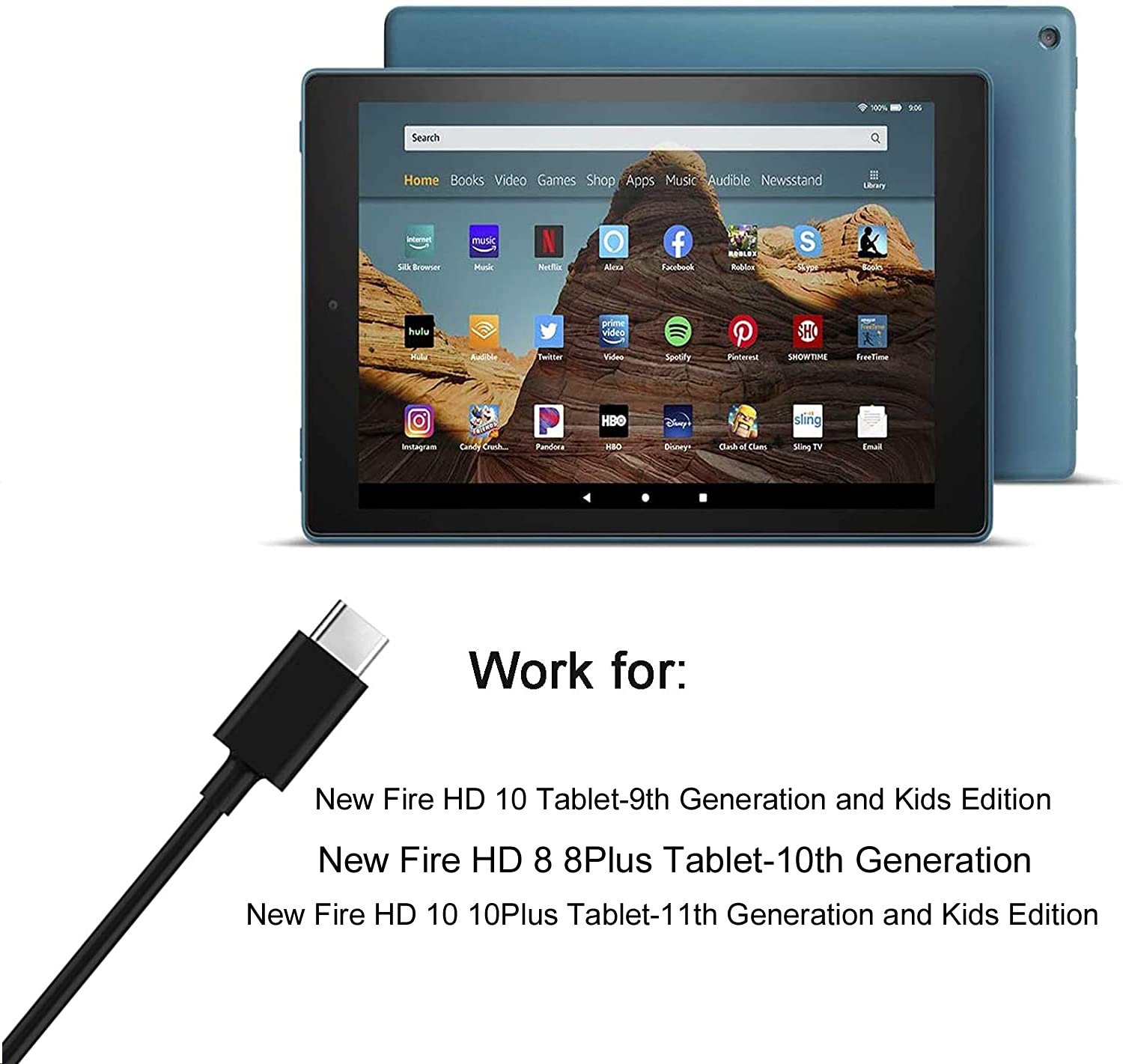6.5ft USB Fast Charge Compatible with New Fire HD 8 10 Tablet,Fire HD8,Fire Hd10 Plus and Kids Edition, Kids Pro-2020,2021,Black…
