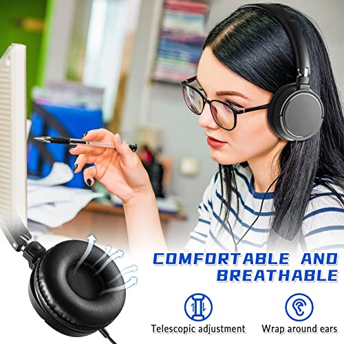 24 Pack Classroom Headphones Bulk Student Headphones with Microphone Kids Earphones for School, Adjustable over Ear Headphones Class Set Earbuds Wire Headphones for School Students Kids (Black)