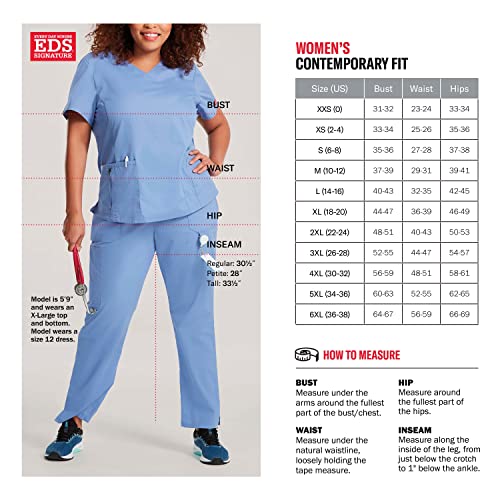 EDS Signature Scrubs for Women, Contemporary Fit Pull-On Cargo Pants with Rib-Knit Waistband in Soft Brushed Poplin DK125, M, Black